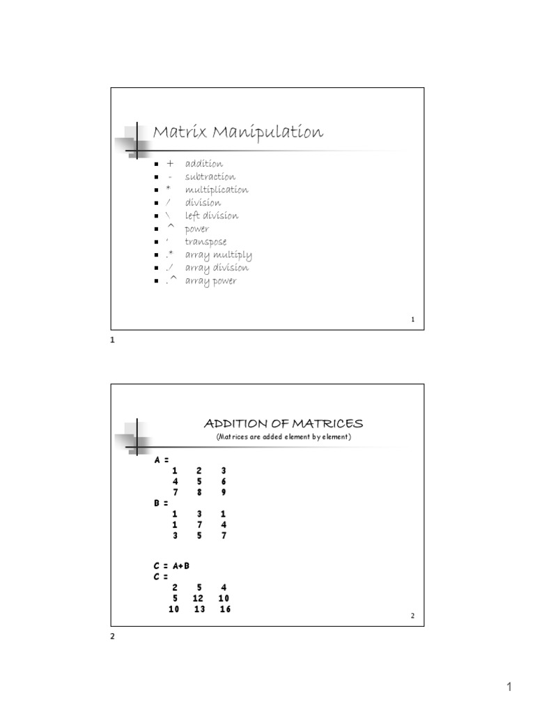 Matrix Manipulation: Addition of Matrices | PDF | Matrix (Mathematics) | Functional Analysis