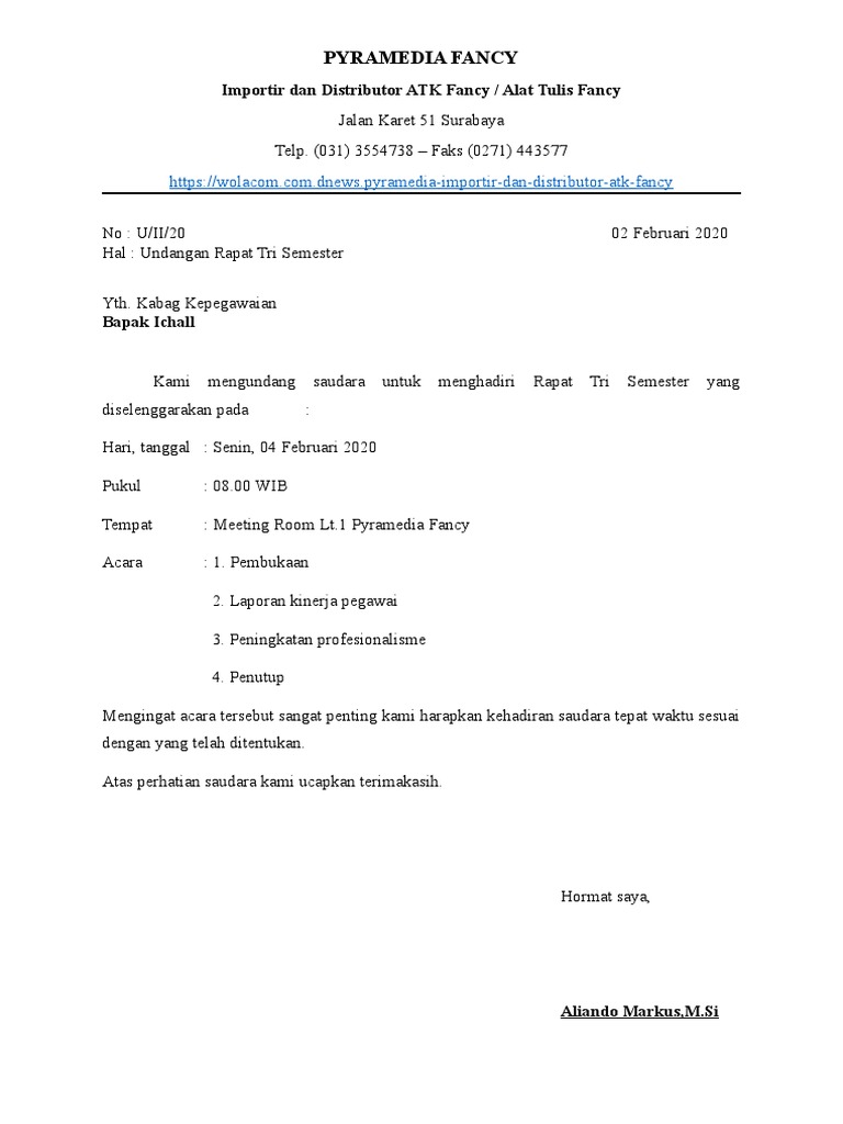 Undangan Rapat Tri Semester Pyramedia | PDF