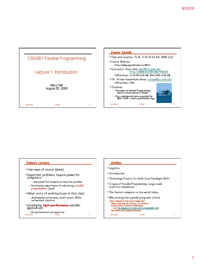 CS4961 Parallel Programming: Course Details | PDF | Parallel Computing | Thread (Computing)