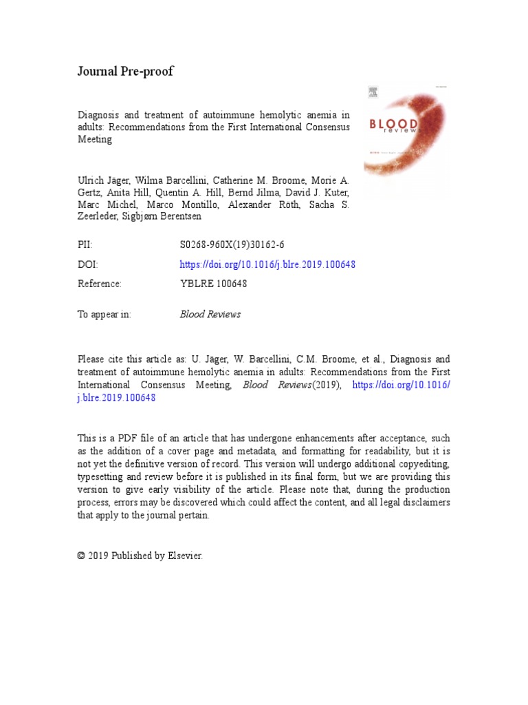 Journal Pre-Proof: Blood Reviews | PDF | Tissue (Biology) | Medicine