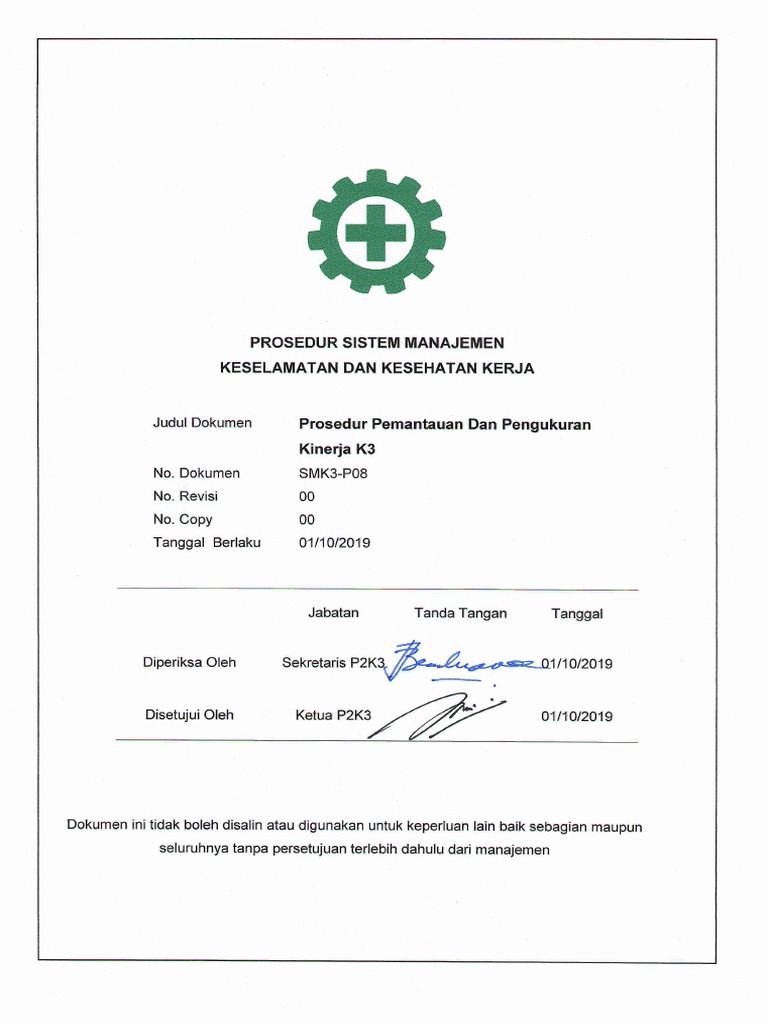 Smk3-p08 Prosedur Pemantauan Dan Pengukuran Kinerja k3 | PDF
