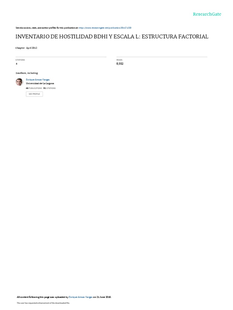 Inventario de Hostilidad Bdhi Y Escala L: Estructura Factorial | PDF ...
