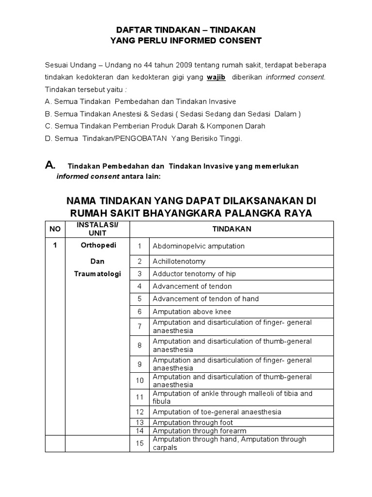 Daftar. Tindakan Yg Perlu Informed Consent | PDF | Hand | Foot