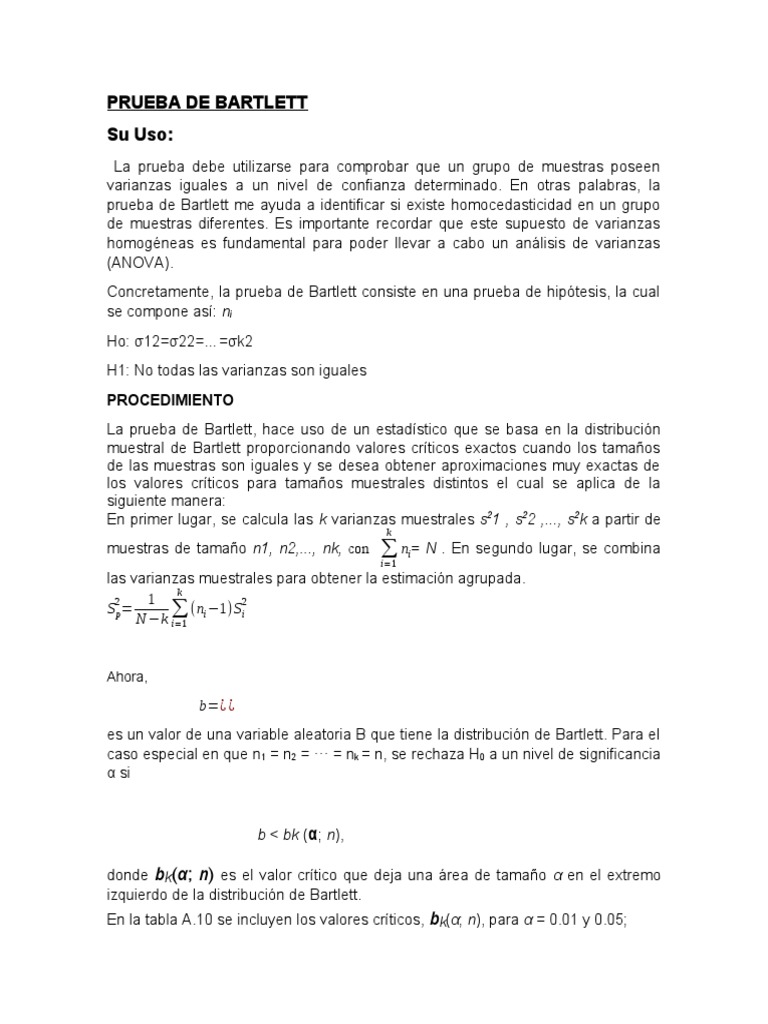 Prueba de Bartlett | PDF | Análisis de variación | Métodos de búsqueda