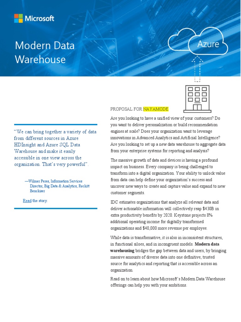 Modern Data Warehouse Proposal | PDF | Cloud Computing | Microsoft Azure