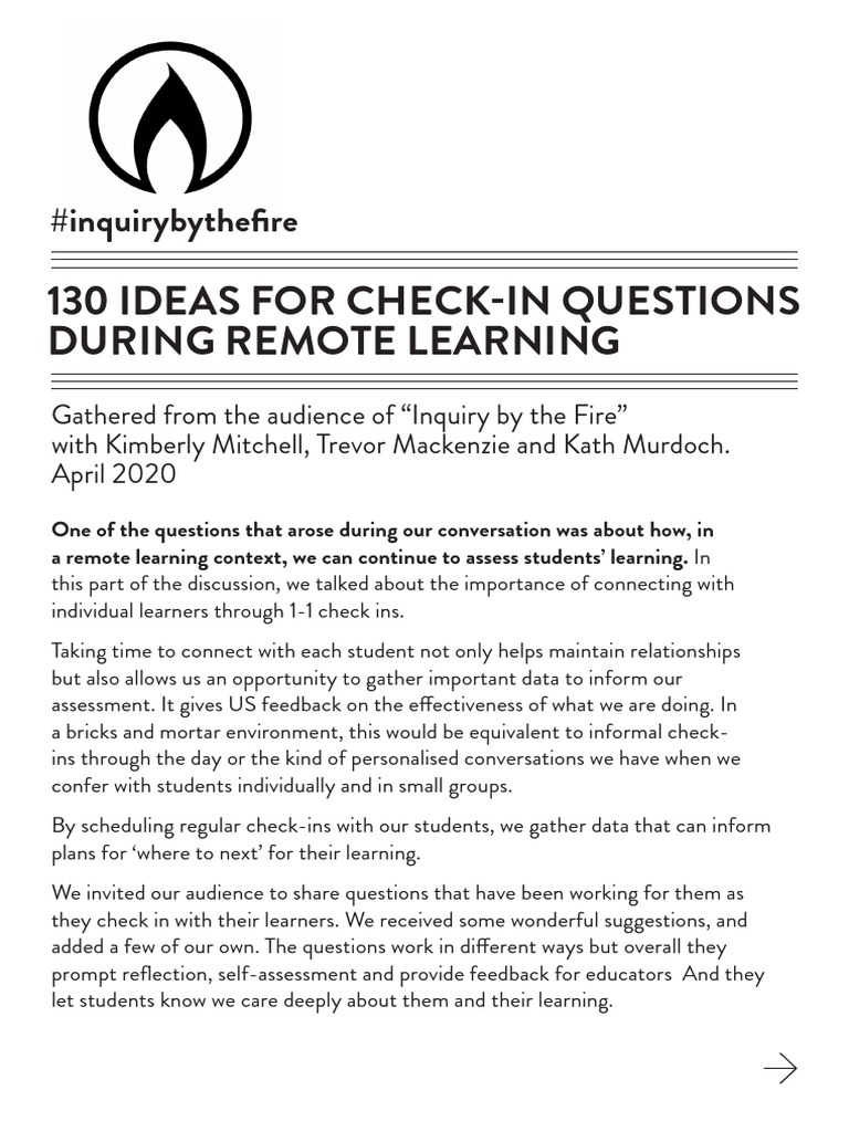 130 Ideas For Check-In Questions During Remote Learning: # ...