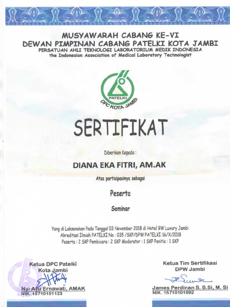 Sertifikat Seminar Muscab Ke - VI Jambi036 | PDF