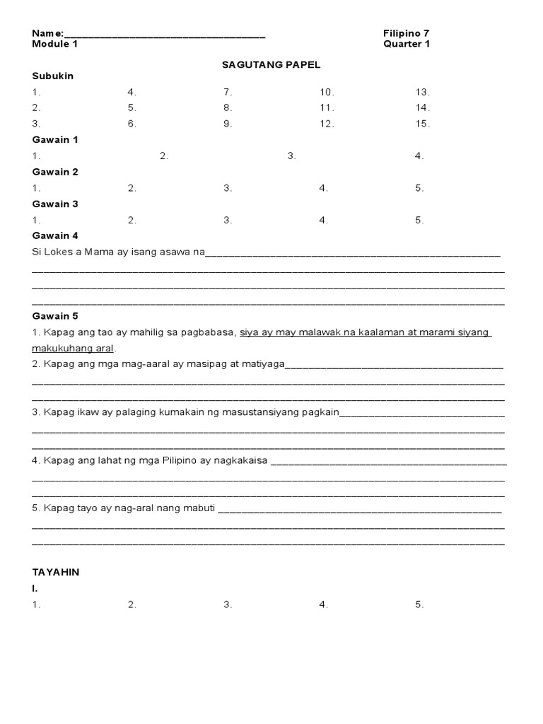 Filipino 7 Module 1 AS | PDF