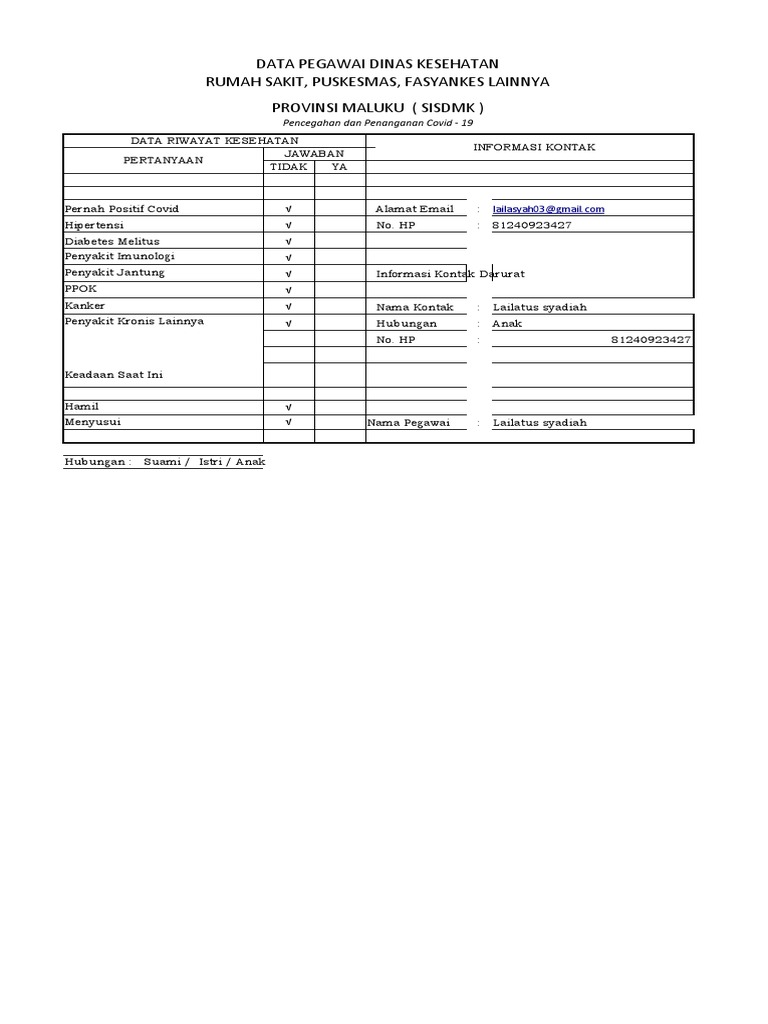 Contoh Pengisian Form Sisdmk-1 | PDF | Pengembangan Diri