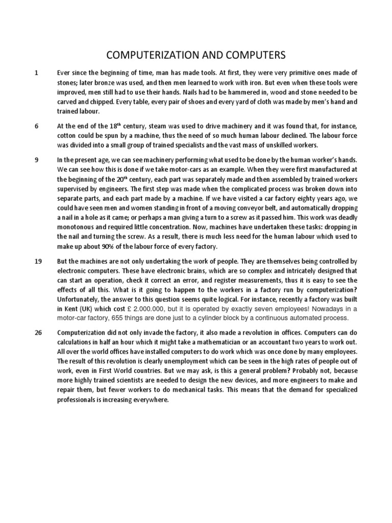 Computerization And Computers Pdf Automation Machines