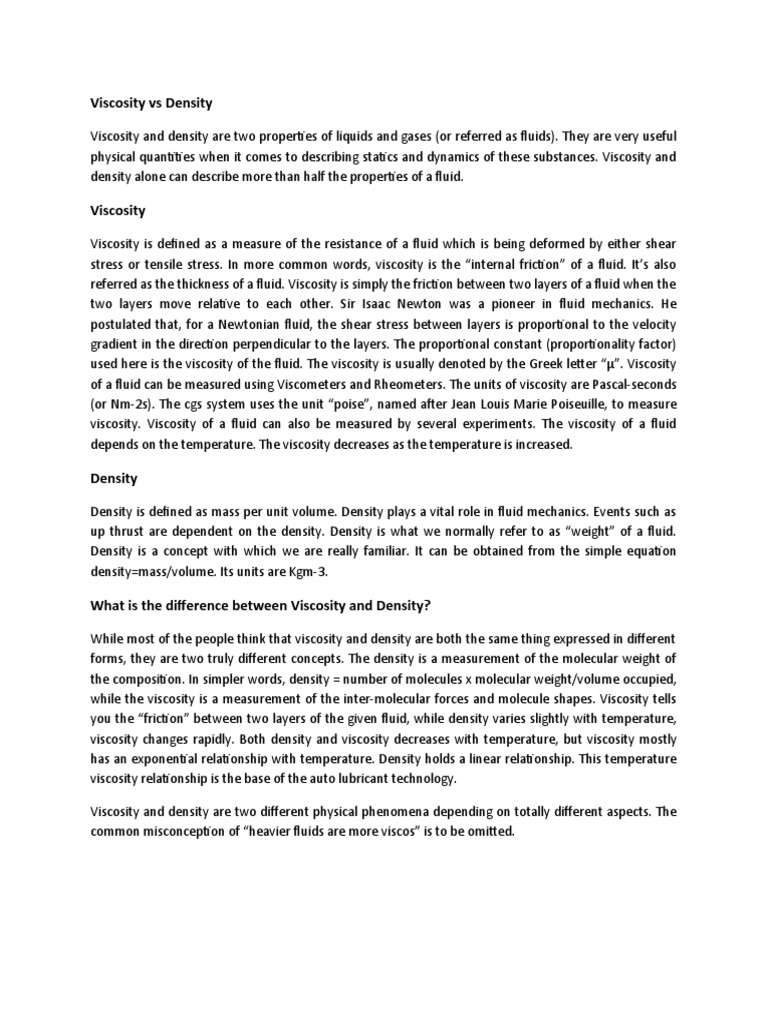 Density Vs Viscosity | PDF | Viscosity | Fluid