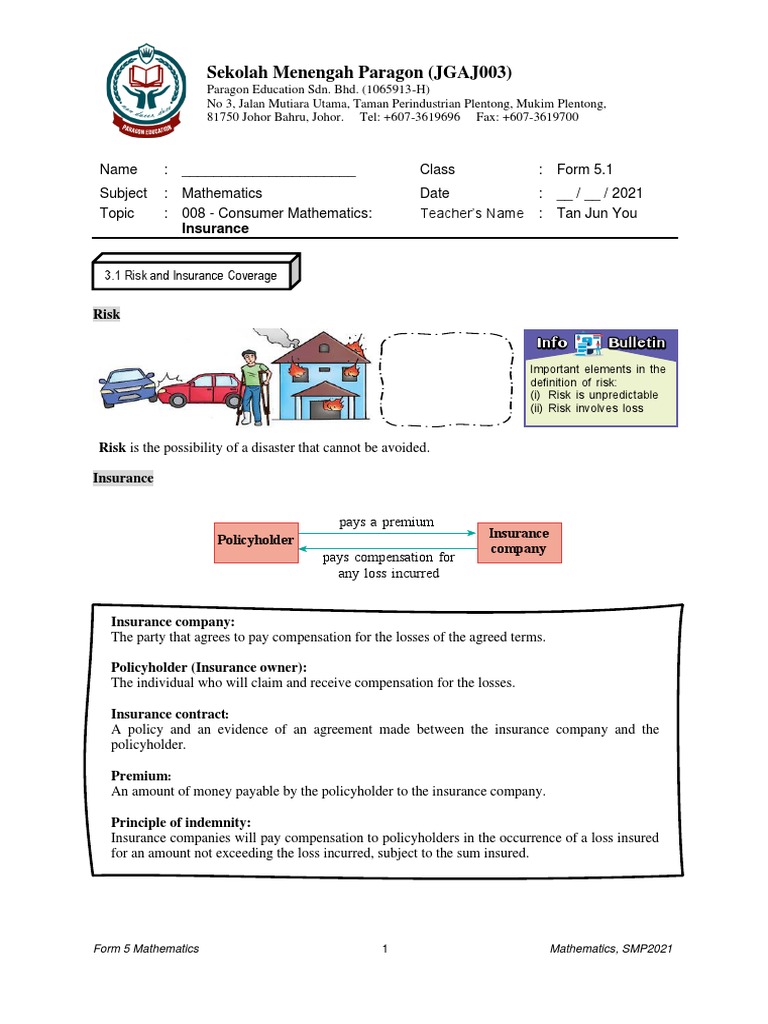 Insurance Mathematics for Form 5 | PDF | Life Insurance | Vehicle Insurance