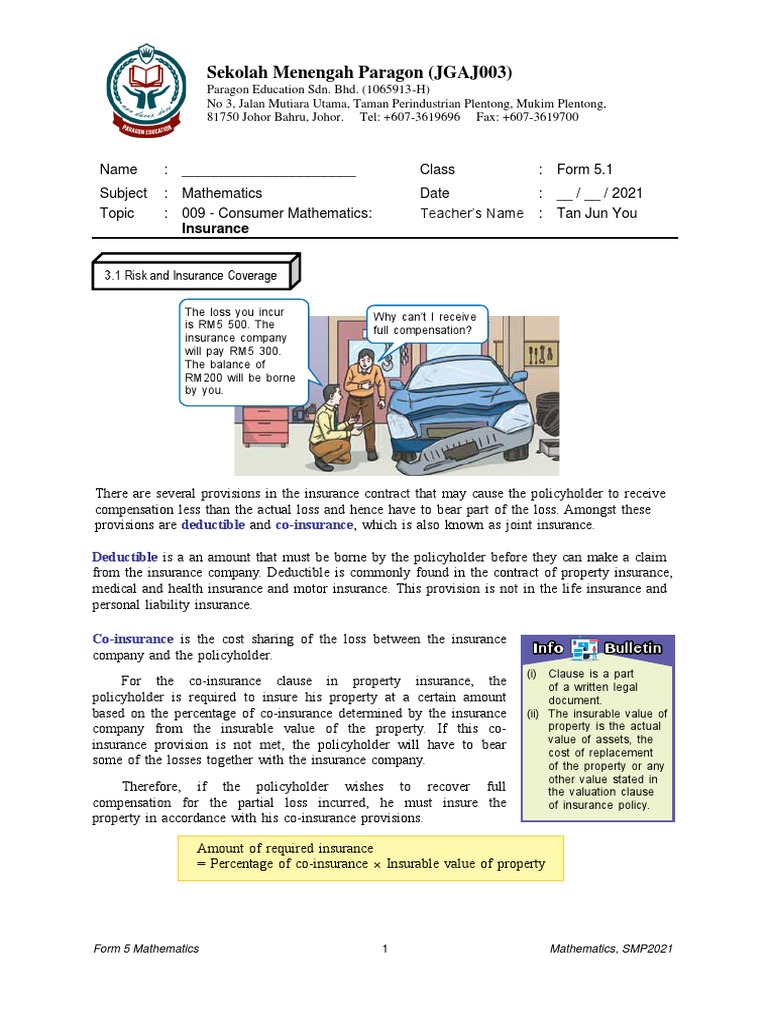 M009-Consumer Mathematics (Insurance) | PDF | Deductible | Insurance