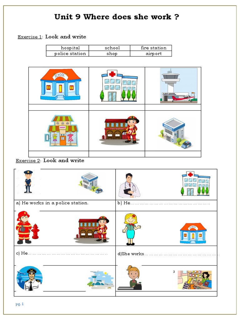 Unit 9 Where Does She Work ?: Look and Write | PDF