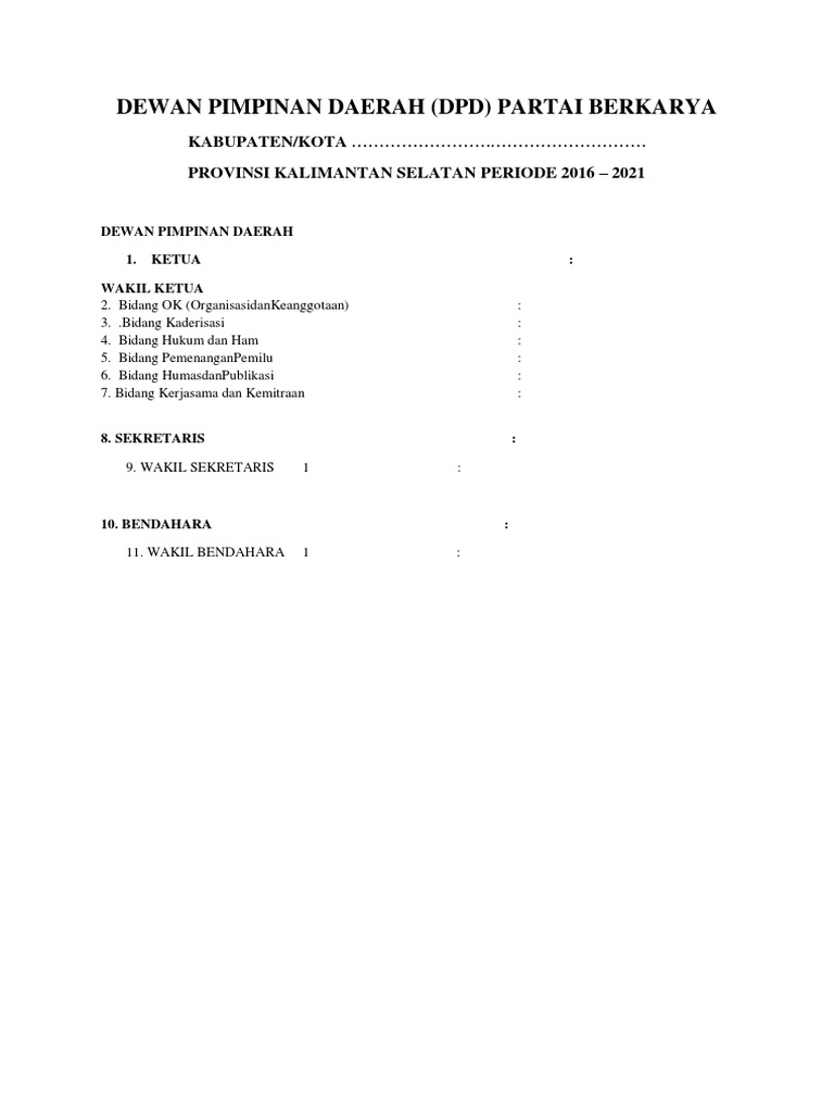 Struktur Organisasi DPD Partai Berkarya | PDF | Sains & Matematika