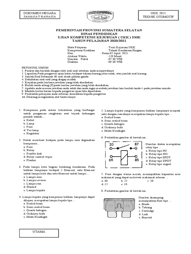 Soal UKK 2021 TKR | PDF