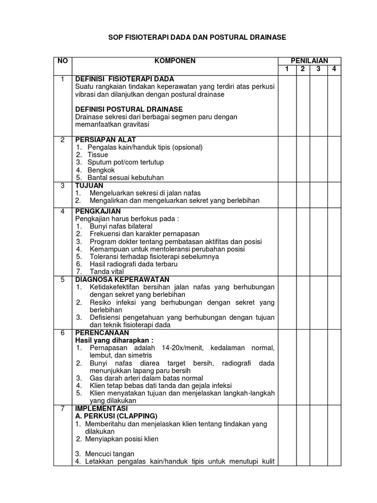 Sop Fisioterapi Dada Dan Postural Drainase | PDF