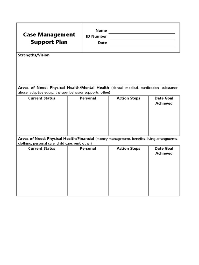 Case Management Support Plan Form | PDF