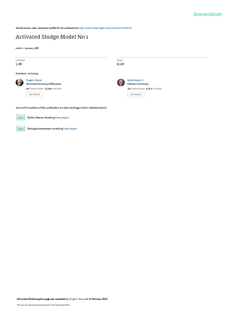 Activated Sludge Model No 1 | PDF