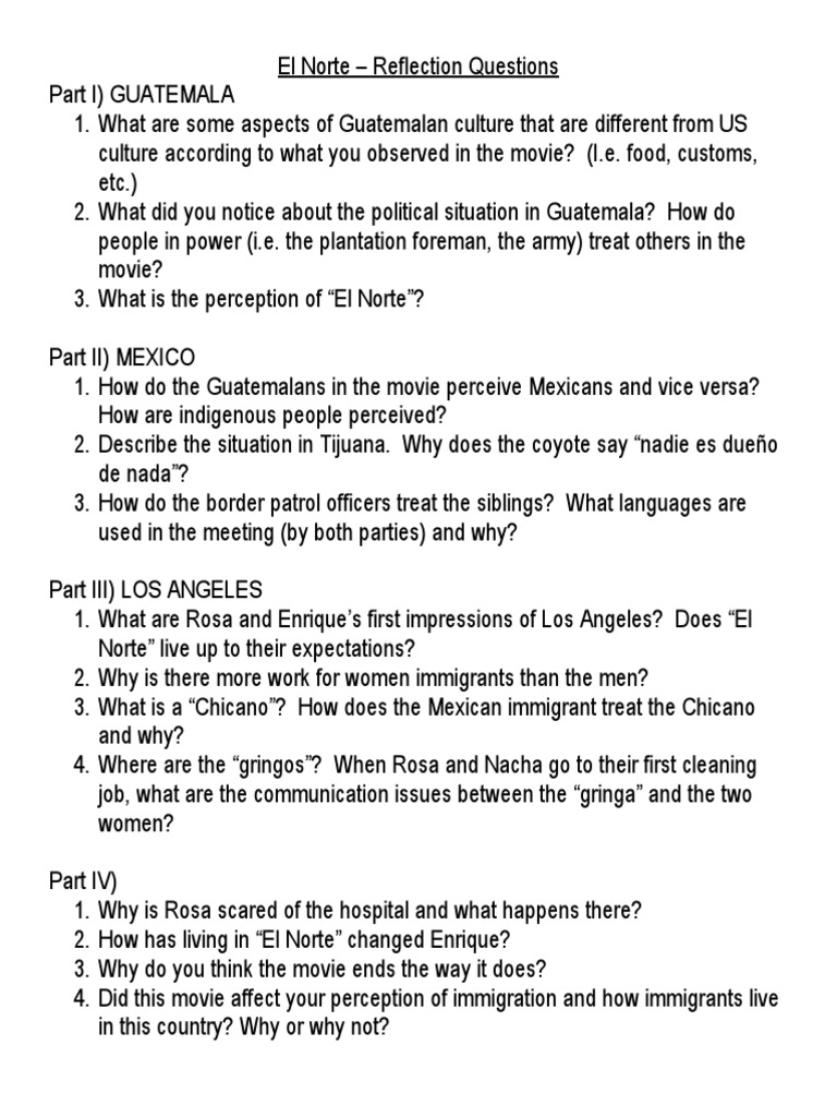 El Norte - Reflection Questions | PDF