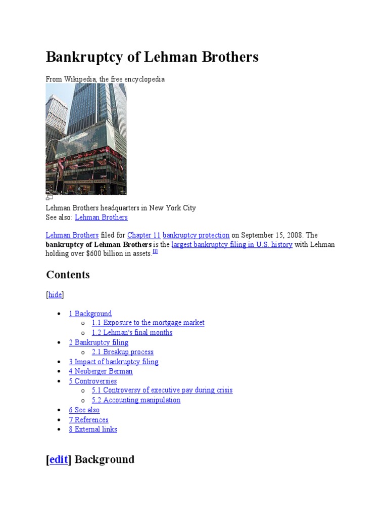Bankruptcy of Lehman Brothers | PDF | Bankruptcy Of Lehman Brothers ...