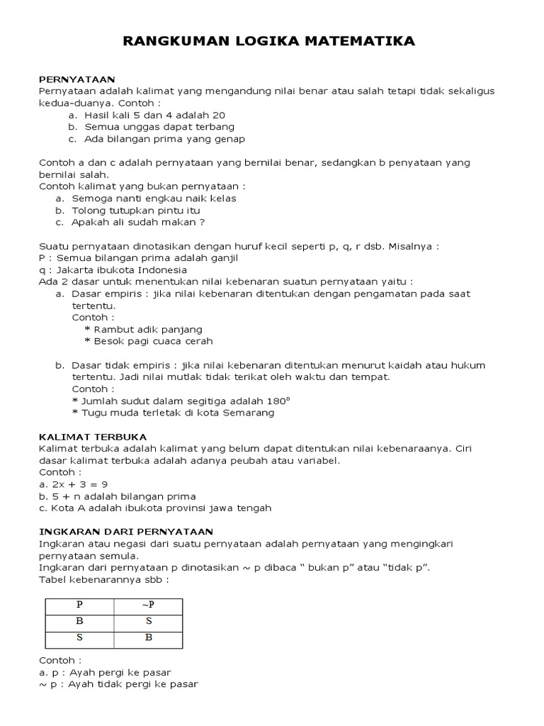 Logika Matematika Dasar | PDF