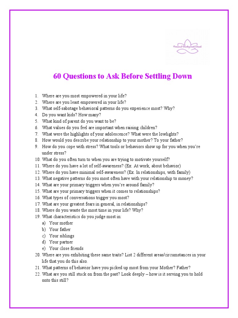 60 Questions To Ask Before Marriage | PDF | Self Awareness | Sibling