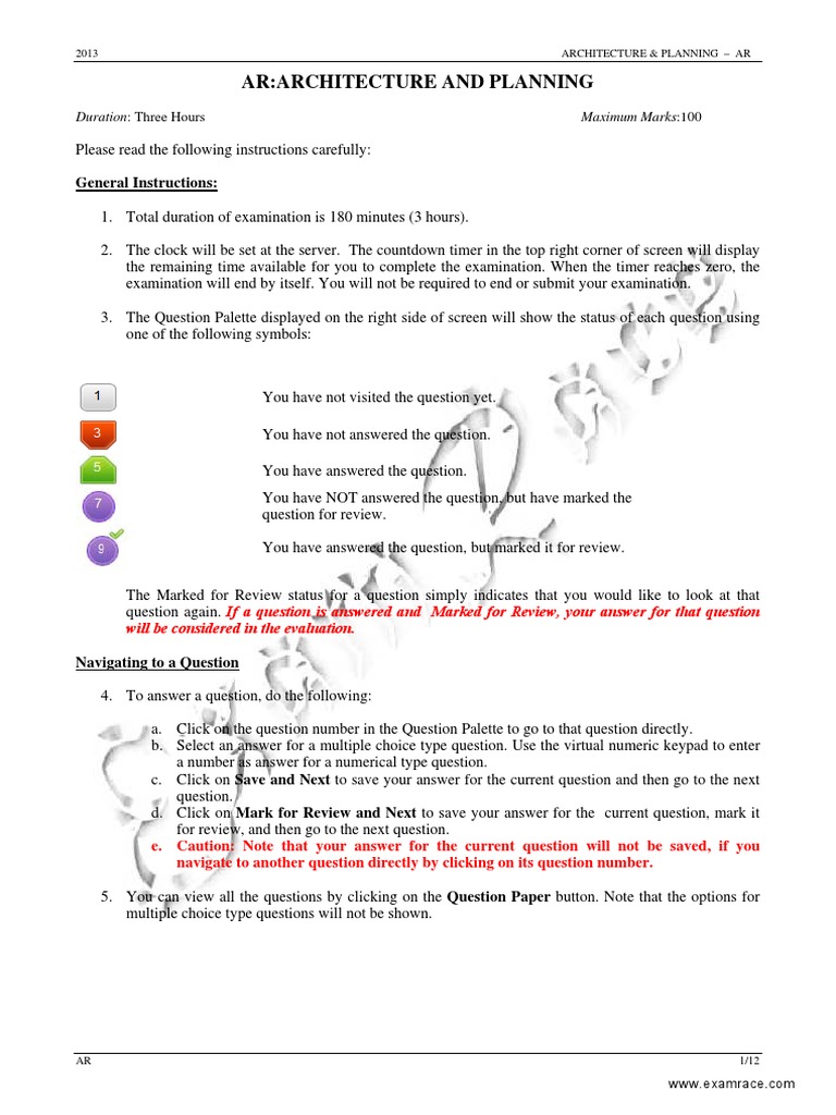 2013 Architecture & Planning Exam Guide | PDF | Multiple Choice | Nature