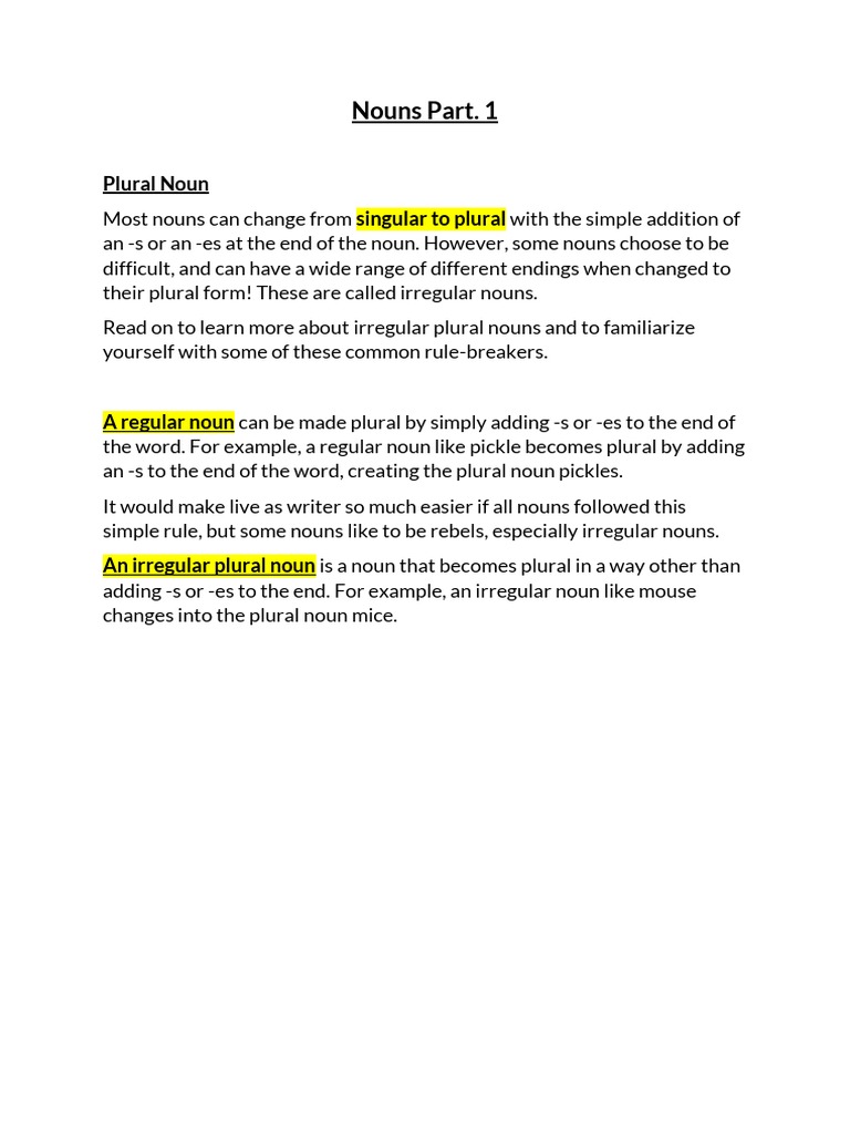 Nouns Part 1 | PDF | Plural | Noun
