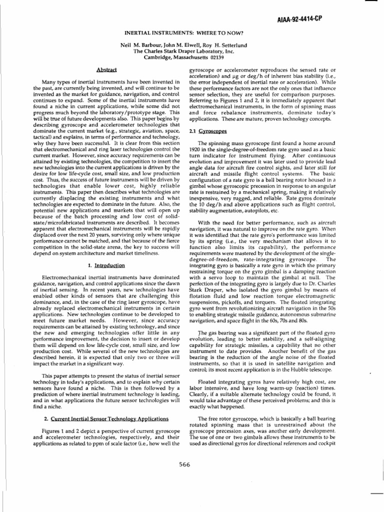Inertial Instruments | PDF | Gyroscope | Inertial Navigation System
