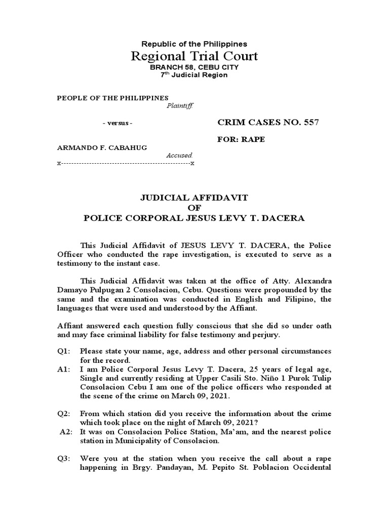 Judicial Affidavit Rape-Case | PDF | Affidavit | Perjury