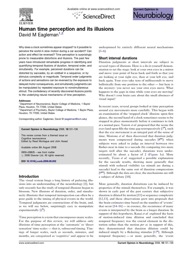 Eagleman 2008 Human Time Perception and Its Illusions | PDF | Time ...