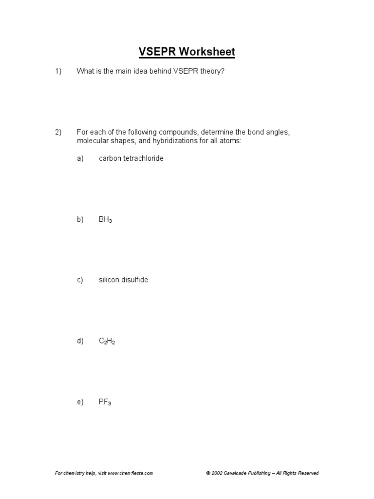 VSEPR Worksheet: 1) What Is The Main Idea Behind VSEPR Theory? | PDF ...