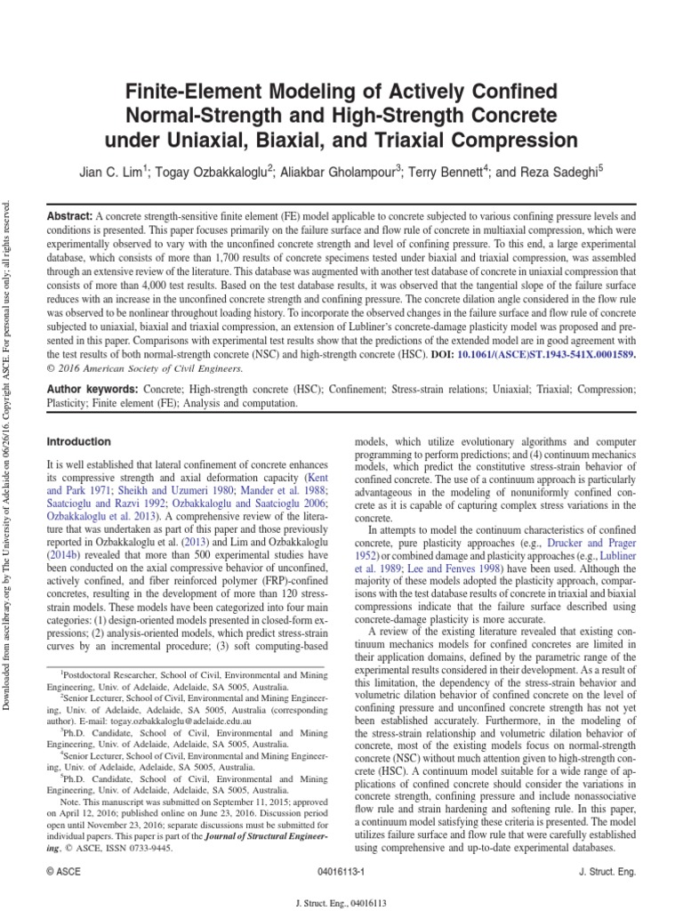 (Lim Et Al., 2016) Finite-Element Modeling of Actively Confined Normal ...