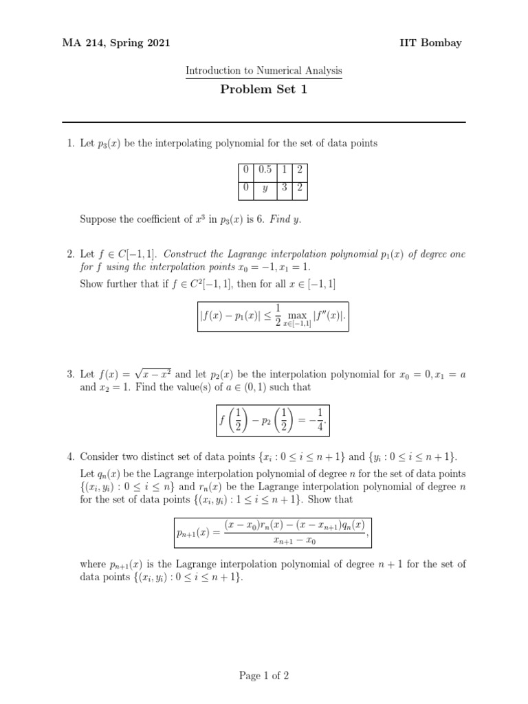 Problem Set 1 | PDF | Interpolation | Mathematical Relations
