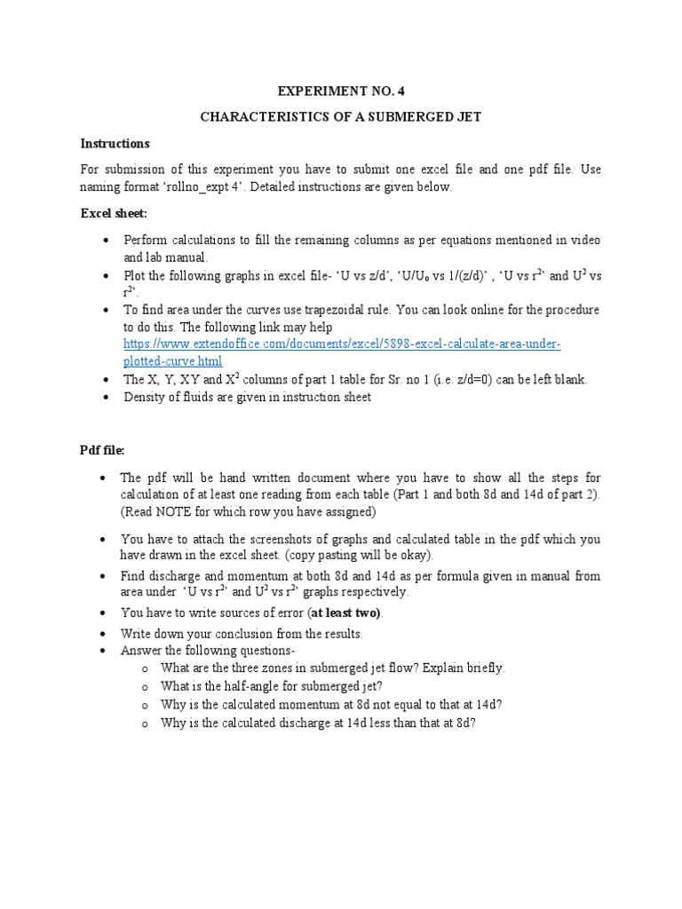 Experiment No. 4 Characteristics of A Submerged Jet Instructions ...