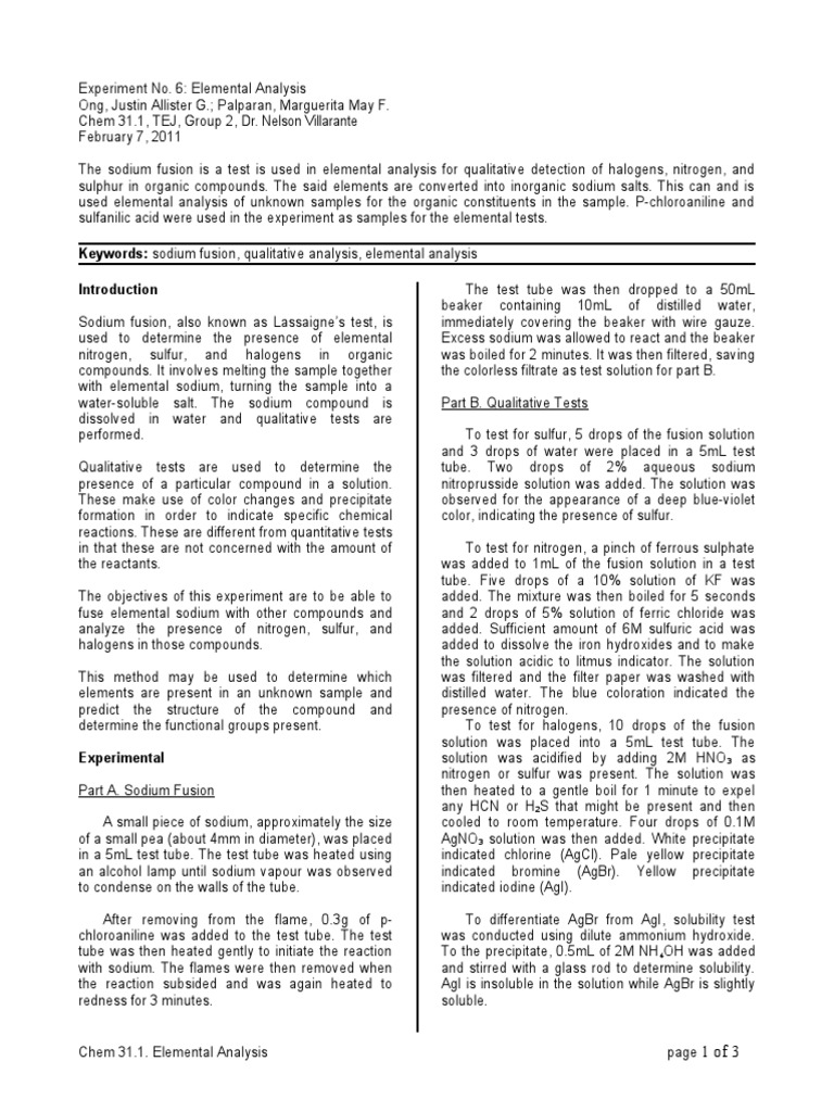 Sodium Fusion for Elemental Analysis | PDF | Solubility | Precipitation ...