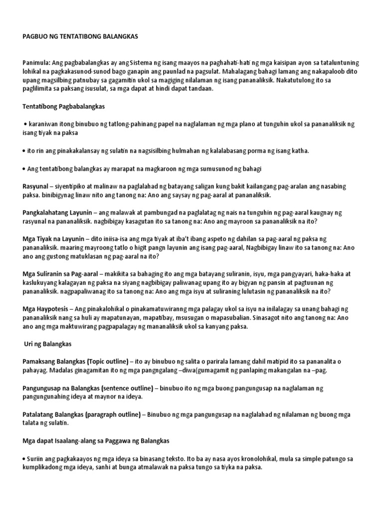 Tentatibong Balangkas | PDF