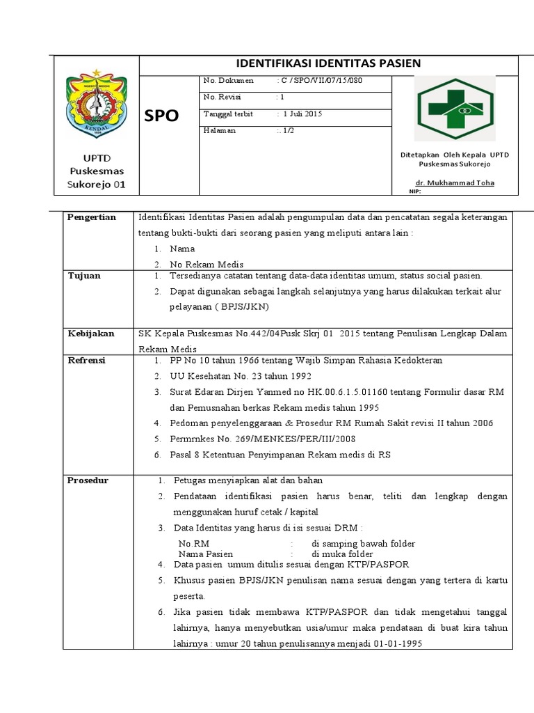 SPO Identifikasi Identitas Pasien | PDF
