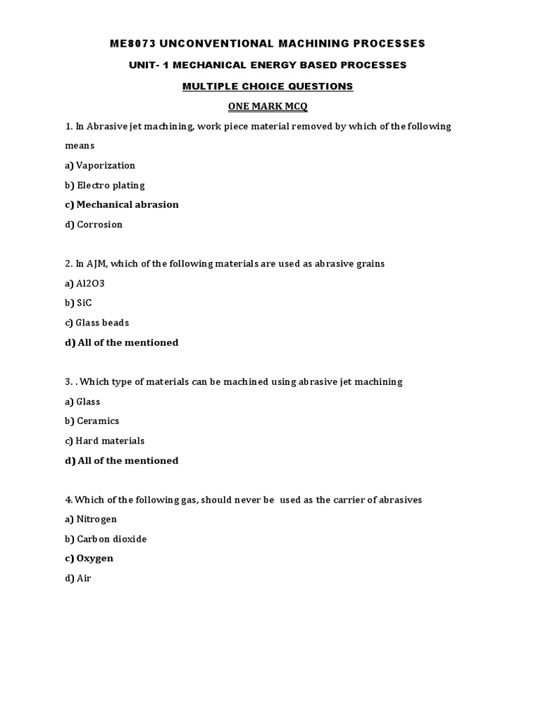 Me8073 Unconventional Machining Processes: Unit-1 Mechanical Energy ...