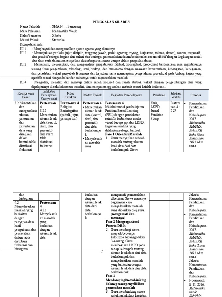 PENGGALAN SILABUS Statistika Wajib | PDF