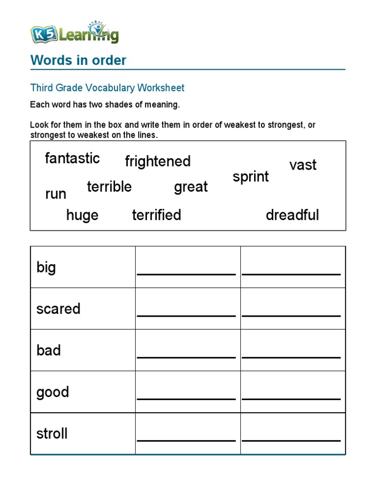 Grade 3 Order of Words 1 | PDF