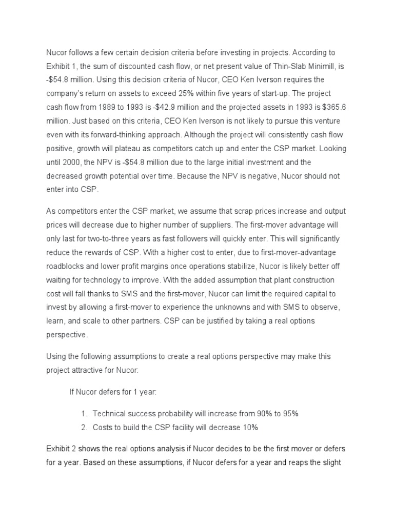Nucor Case Write Up | PDF | Net Present Value | Financial Economics