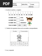 Evaluación de Español Grado Primero | PDF