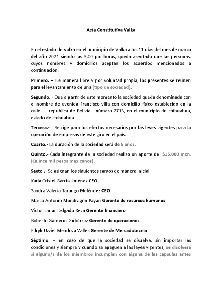 Formato - Acta - Constitutiva Ya Casi Lista | PDF | Política | Ciencias ...