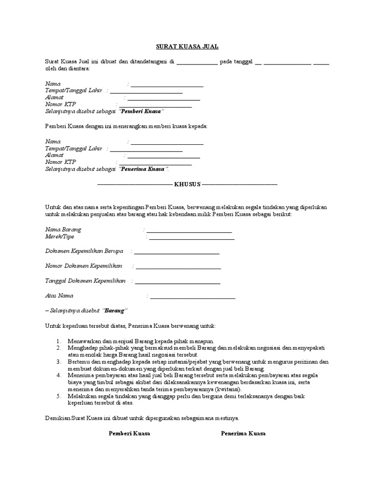 Surat Kuasa Jual | PDF
