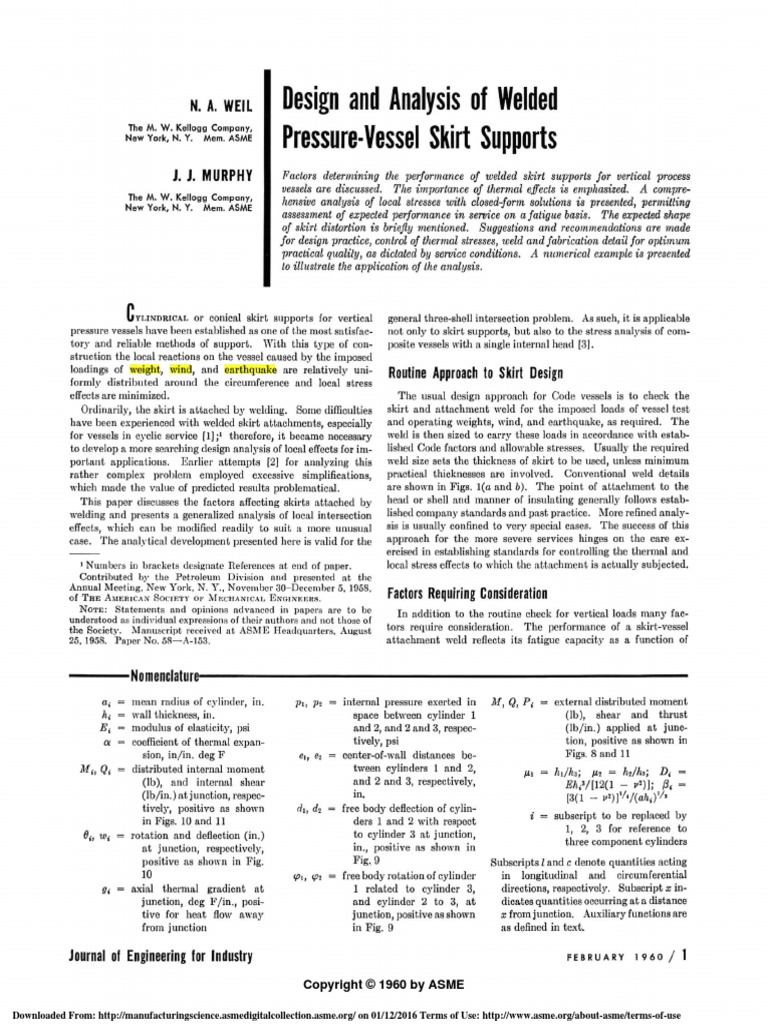 Design and Analysis of Welded Pressure-Vessel Skirt Supports | PDF ...