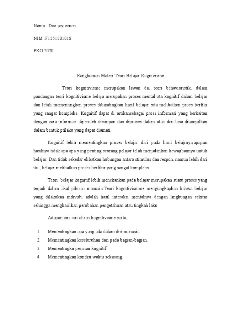 Teori Kognitivisme | PDF | Karier & Perkembangan