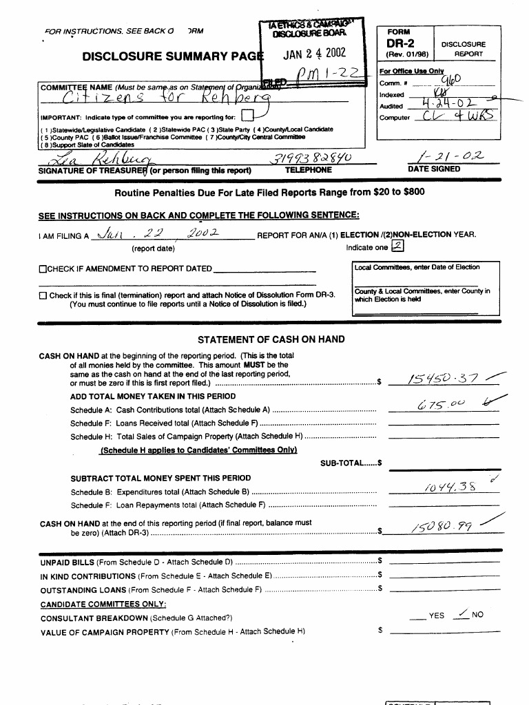 Campaign Finance Disclosure Report | PDF | Political Action Committee ...