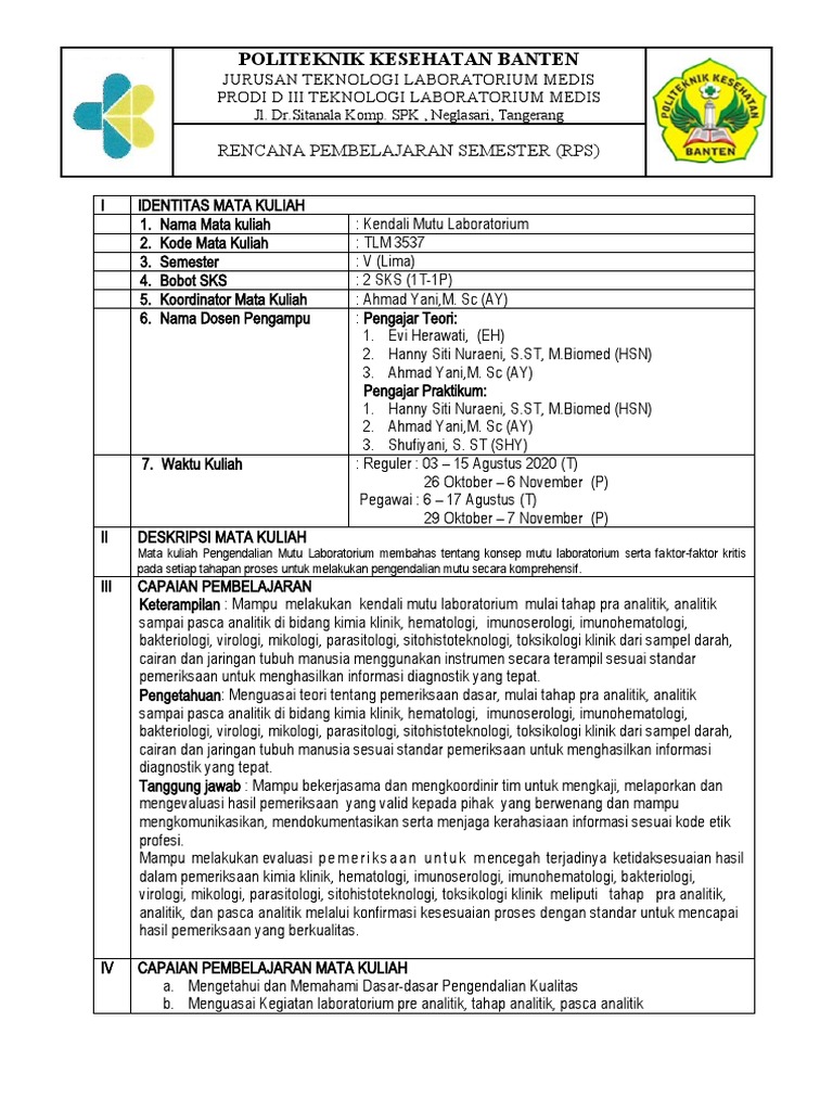 1.RPS Kendali Mutu Lab 20.21 | PDF